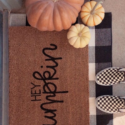 Hey Pumpkin Doormat . Fall Welcome Mat . Halloween Doormat . Autumn ...