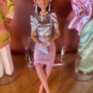 Monogrammed White Faux Leather 1:6 Scale Chair Wih Pink Lettering and ...