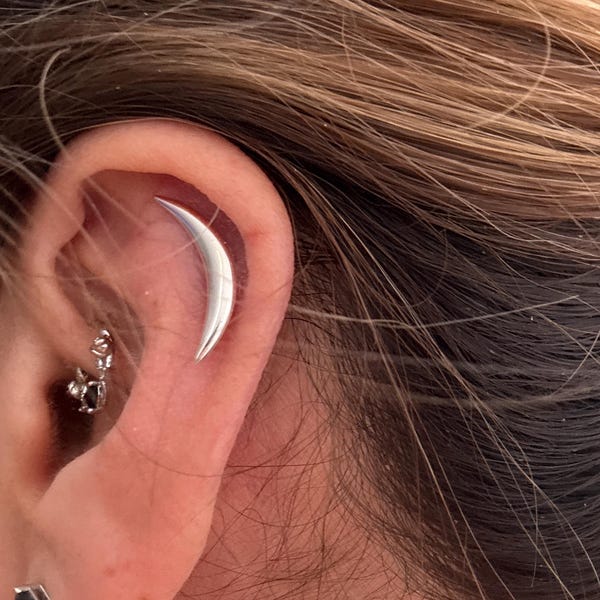 Top Helix Chain Piercing • Hanging Pendulum Helix Earring • Crescent ...