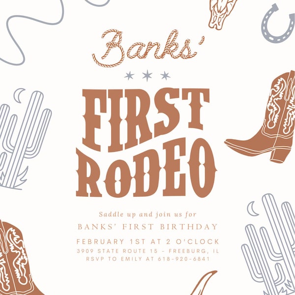 Editable First Rodeo Birthday Invitation Boy Rodeo 1st Birthday Invite ...