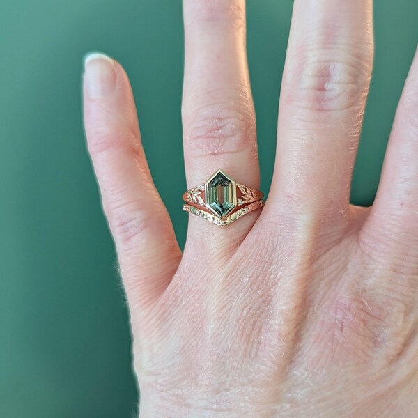 Art Deco Bezel Set Ring Hexagon Cut Moissanite Engagement Ring Yellow ...