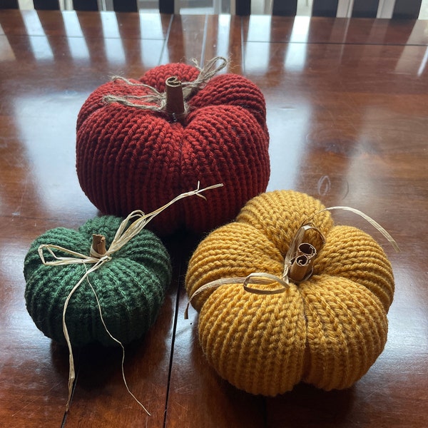 Knit Pumpkins - Fall Decor - Autumn Display - Thanksgiving Centerpiece ...