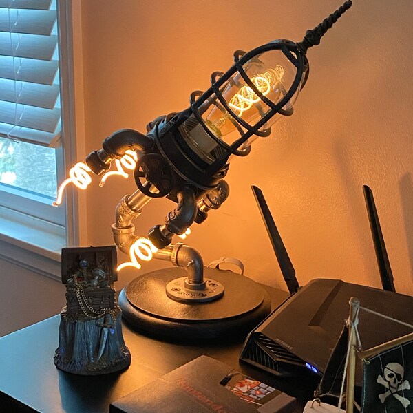 15 Rocket Ship Spaceship Steampunk Industrial Pipe Desk Lamp With 4 ...