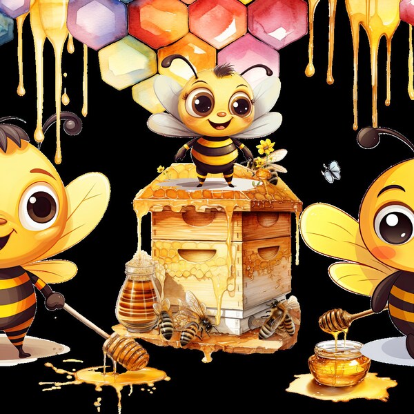Cute Bee Clip Art, Bee PNG Bundle, Honey Bee Art, Busy Bees Clipart ...