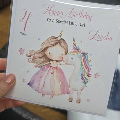 Unicorn Girl Birthday Card Personalised Any Age 1st,2nd,3rd,4th,5th,6th ...