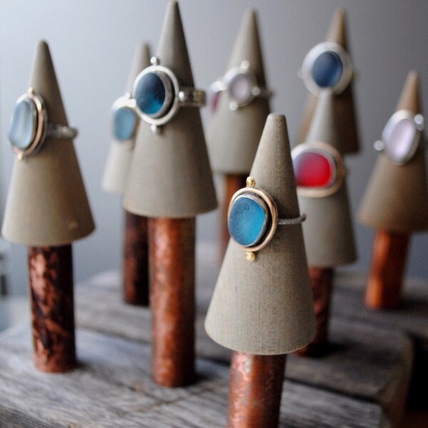 Ring Display in Weathered Wood With Distressed Copper - Ring Display ...