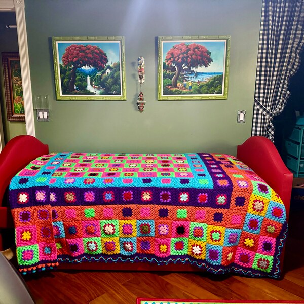 Handmade Colorful Crochet Weekender Bag-xxl Travel Tote With Leather ...