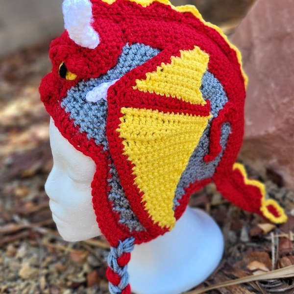 Crochet Dragon Hat Pattern. Easy Instructions for Cool Earflap Beanie ...