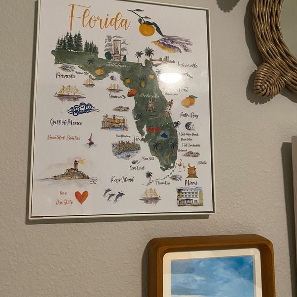 Florida Map Print, Vintage Style Map, Florida History, Gallery Wall Art ...