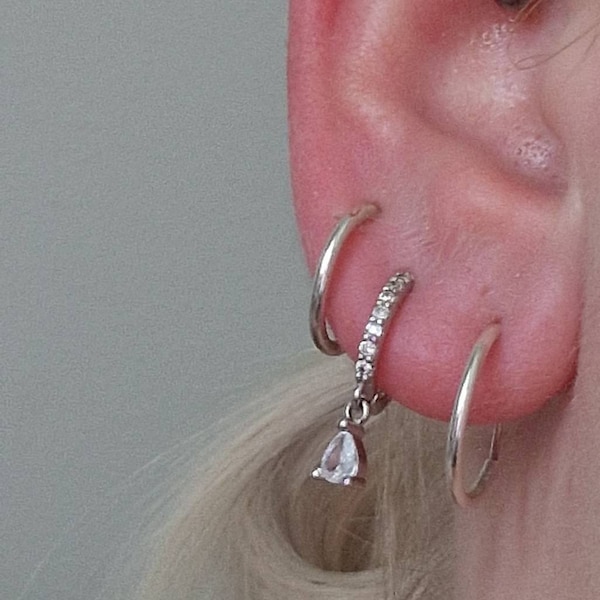 Pierced Earring Set Silver Stacking Earring Set Minimal Ear Stack for Multiple Piercing Earring ...