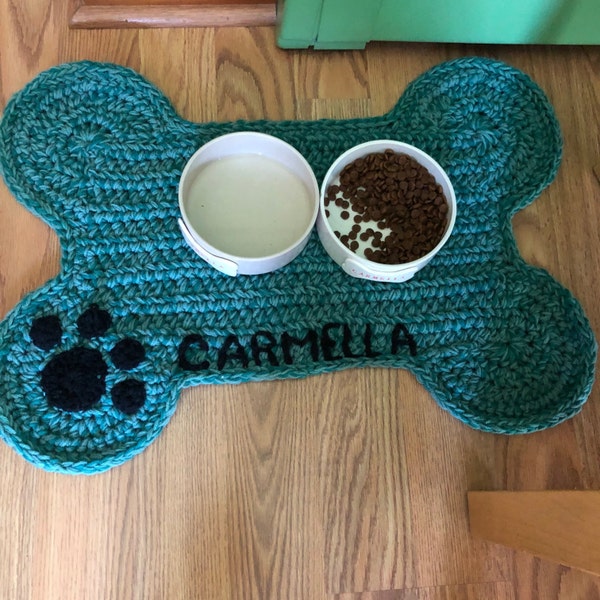 Large Size Dog Pet Mat With Paw Print, Personalized Dog Bone Food Water ...