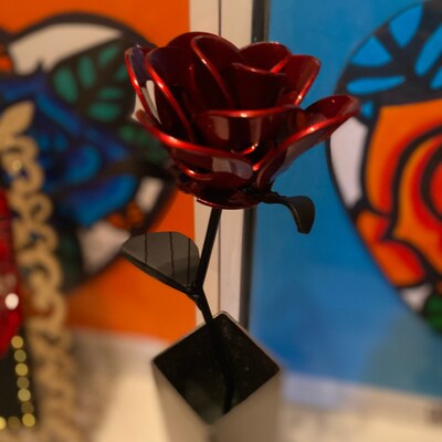 Metal Vase, Welded Bud Vase, Steampunk Vase, Forever Rose Vase for ...