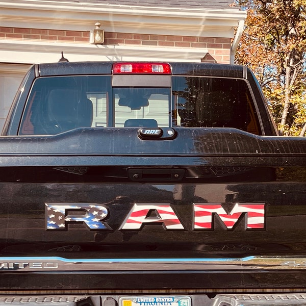 1500 RAM Tailgate Letters Overlay Decals American Flag Fits 2009-2026 ...