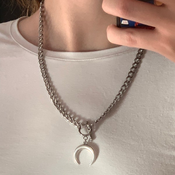 Moon Chain Necklace, Layered Necklace, Statement Necklace, Chunky Gold ...