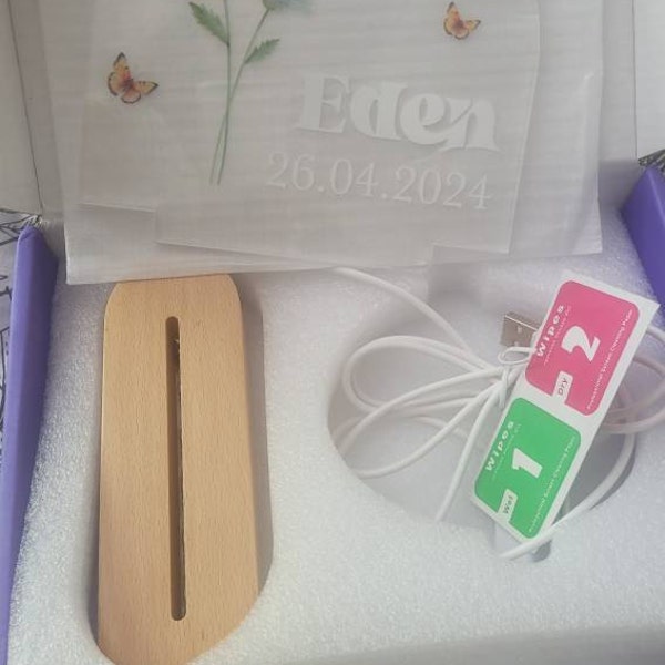 Personalized Acrylic Night Light, Boho Night Botanic LED Light, Kids ...