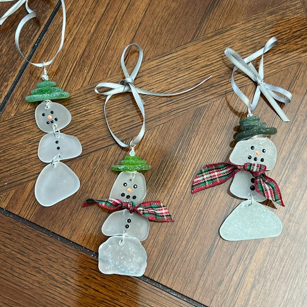 Sea Glass Snowman Ornament Swipe Through 9 Options to Choose From - Etsy