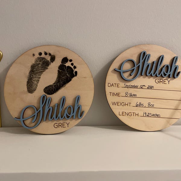 Newborn Baby Stats Sign, Wooden Birth Sign, Hospital Footprint Sign for ...