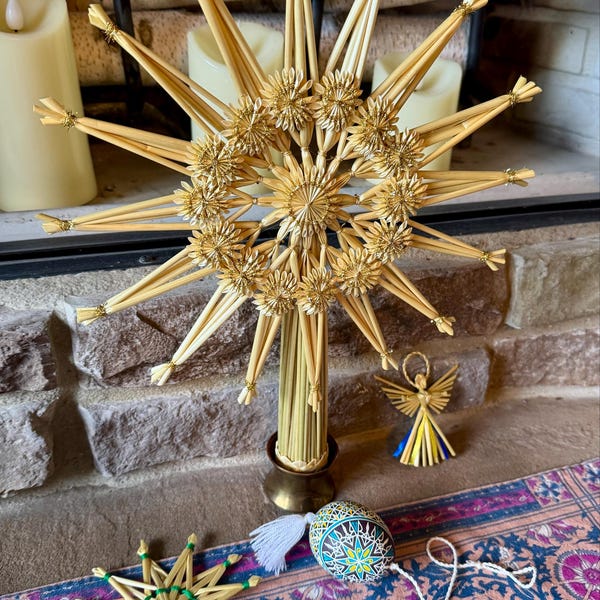 Tree Topper for Christmas.straw Stars.scandinavian Ornament.festive ...