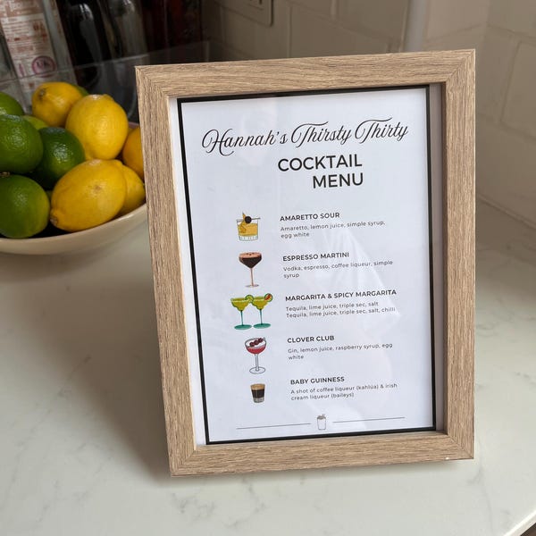 Personalised Cocktail Menu (A5), Modern Editable Drink Menu, Signature ...