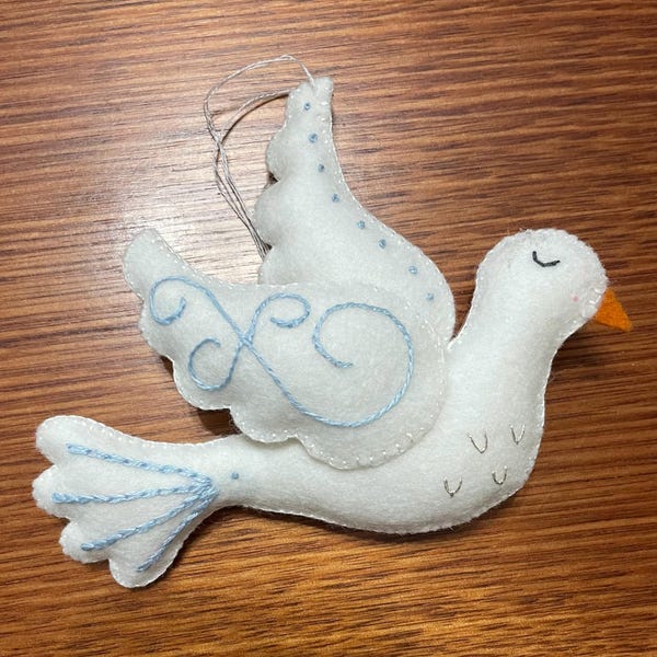 Felt Dove Sewing Pattern PDF, Easy Christmas Felt Ornament DIY, White ...