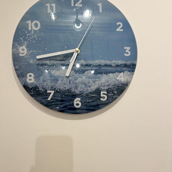 Silver Abstraction Glass Clock, Silver Printed Clock, Abstract Modern ...