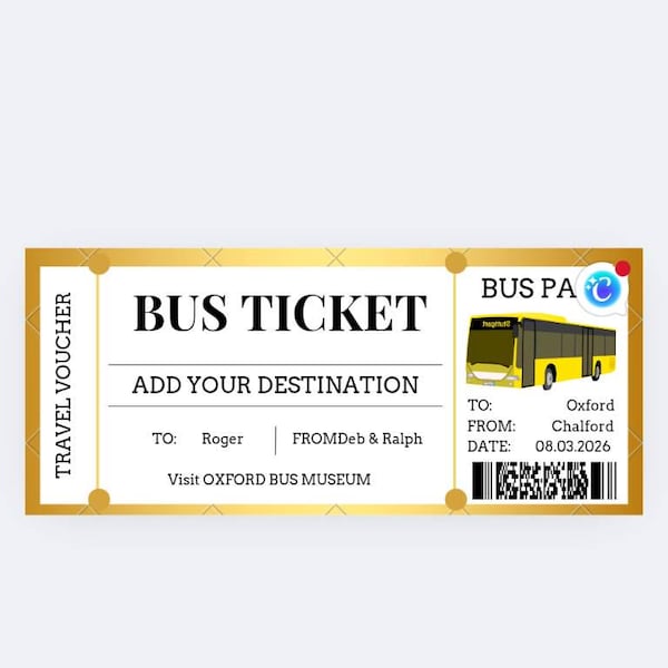 Editable Bus Ticket Template: Surprise Gift Voucher (digital Download ...