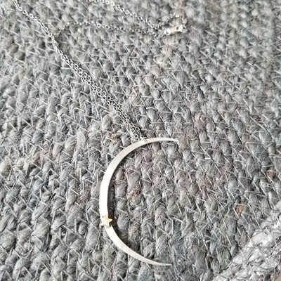 Large Modern Textured Crescent Moon Necklace With Star Rivet - Etsy