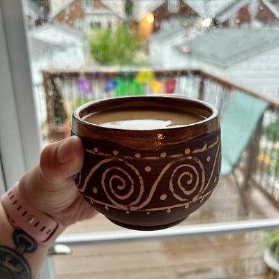 Handmade TEA CUP Without Handle Unglazed Simple Ceramic MUG Ornamented ...