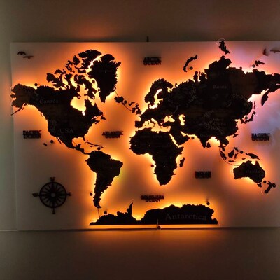 RGB LED 3D Wooden World Map, 3D LED Wooden Map of the World, Boss ...