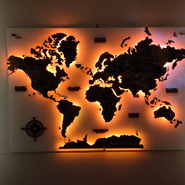 RGB LED 3D Wooden World Map, 3D LED Wooden Map of the World, Boss ...