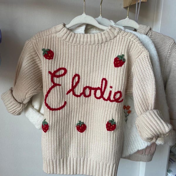 Children's Personalised Hand Embroidered Knitted Jumper With ...