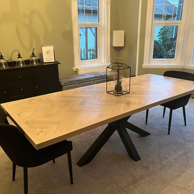 Parquet / Chevron Dining Table Solid Oak Made to Measure / Bespoke ...