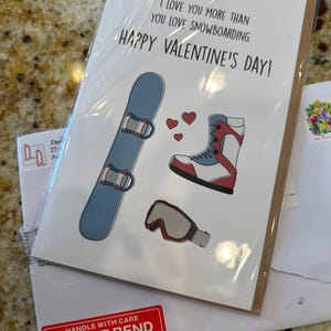 Snowboarding Valentine's Day Card, Snowboard Valentine's Day Card, Cute ...