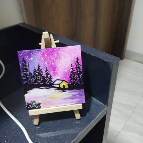 Mini Canvas Painting, Gift Aesthetic Sunset Small Canvas Orginal Art ...
