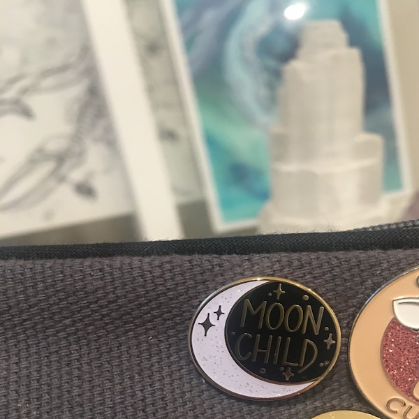 Moon Child Enamel Pin, Moon Child, Moon Phase, Hard Enamel, Glitter ...