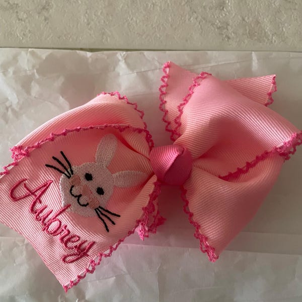 Bunny Hairbow - Embroidered Bow for Spring - Easter Bows for Babies ...