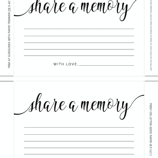 Share A Memory Card, Share A Memory Printable, Funeral Memory Cards ...