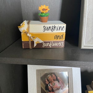 Sunflower Mini Wood Book Stack/ Home Decor/ Wood Books/ Tier Tray Decor ...