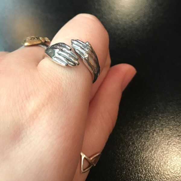 Hug Ring in Sterling Silver, Silver Hug Ring, Hugging Hands Ring ...
