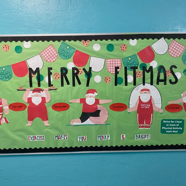 Santa’s Workout - PE Class - Christmas - December Bulletin Board Kit - Etsy