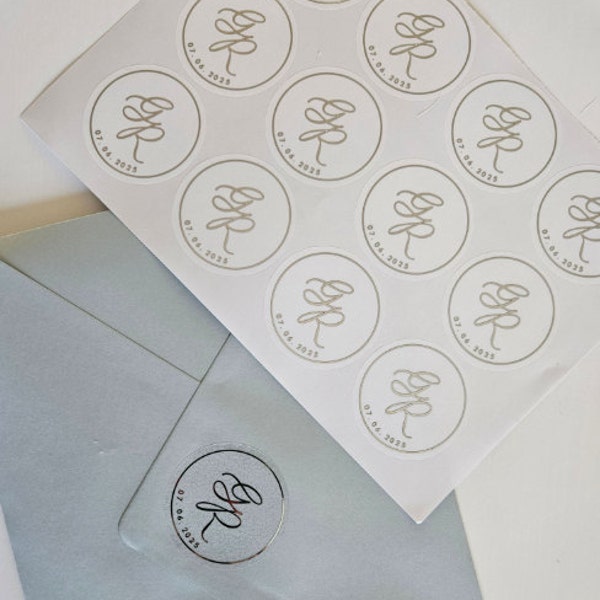Foil Wedding Initials Stickers. Personalised Letters Label. Gold, Rose ...