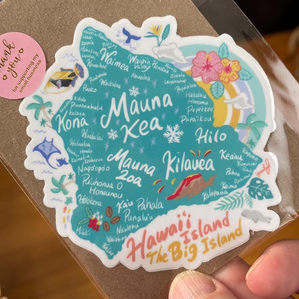 Kawaii Oahu Map Sticker - Hawaii - Etsy
