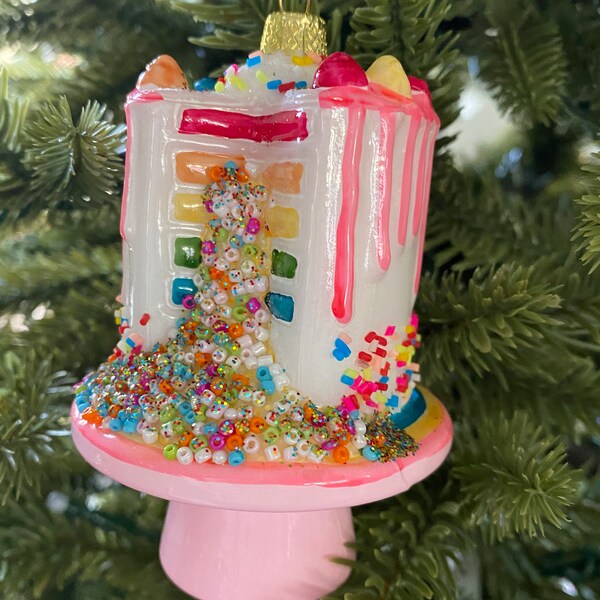 Confetti Cake / Explosion Cake / Rainbow Cake Glass Ornament - Etsy
