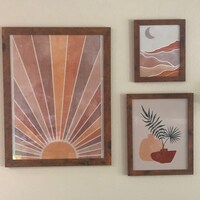 Boho Art Set of 3 Prints Boho Wall Art Abstract Landscape Poster Bundle Line Art Gallery Wall ...