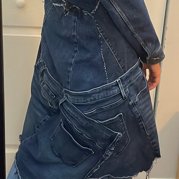 Upcycled Long Flowy Denim and Fabric Jacket- Small - Etsy