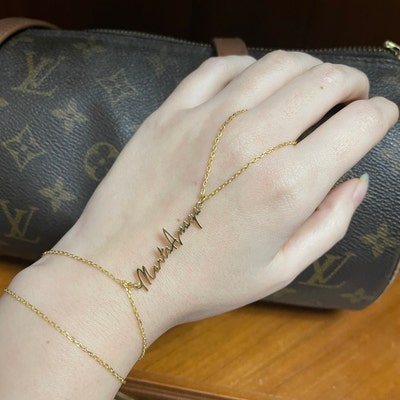 Custom Hand Chain, Name Hand Chain Slave, Adjustable Name Bracelet ...