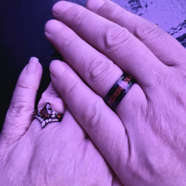 Skye Natural Red Garnet Couples Ring Set- His and Hers Matching Wedding ...