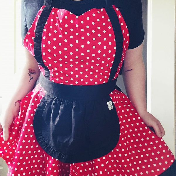 Apron French Maid Red and White Polka Dot With Black Double Circle ...