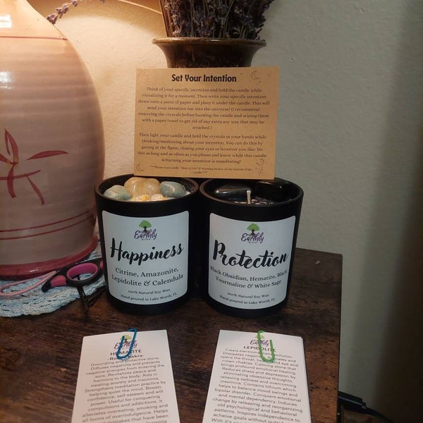 Intention Candles Infused With Crystals and Herbs, Homemade Meditation ...