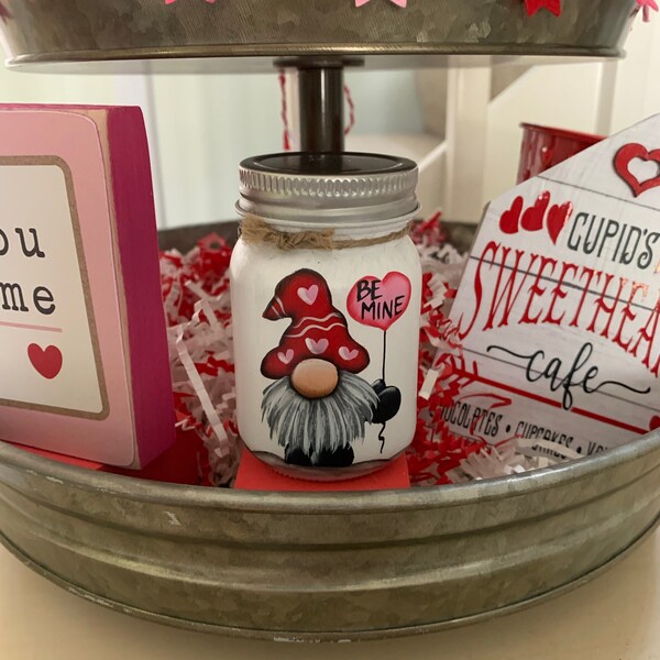 Valentines Day Gnome Mini Mason Jar, Love Perfect Mason, Tiered Tray Decor - Etsy